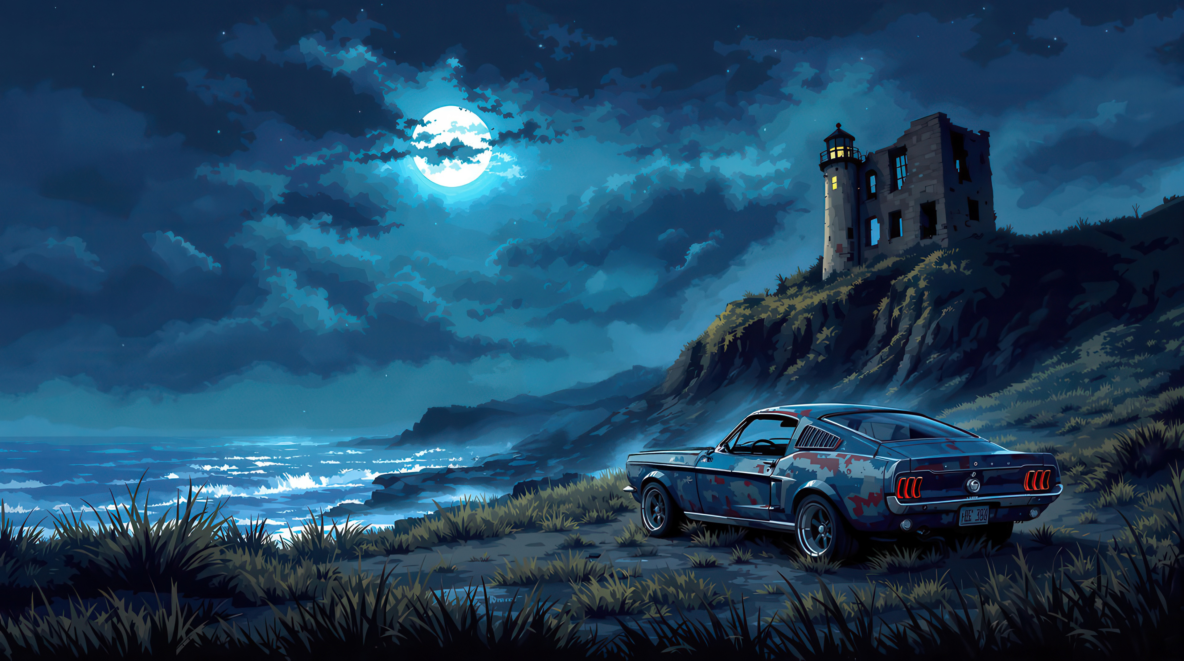 1967 Mustang Under Ruined Lighthouse Wallpaper,HD Artist Wallpapers,4k ...