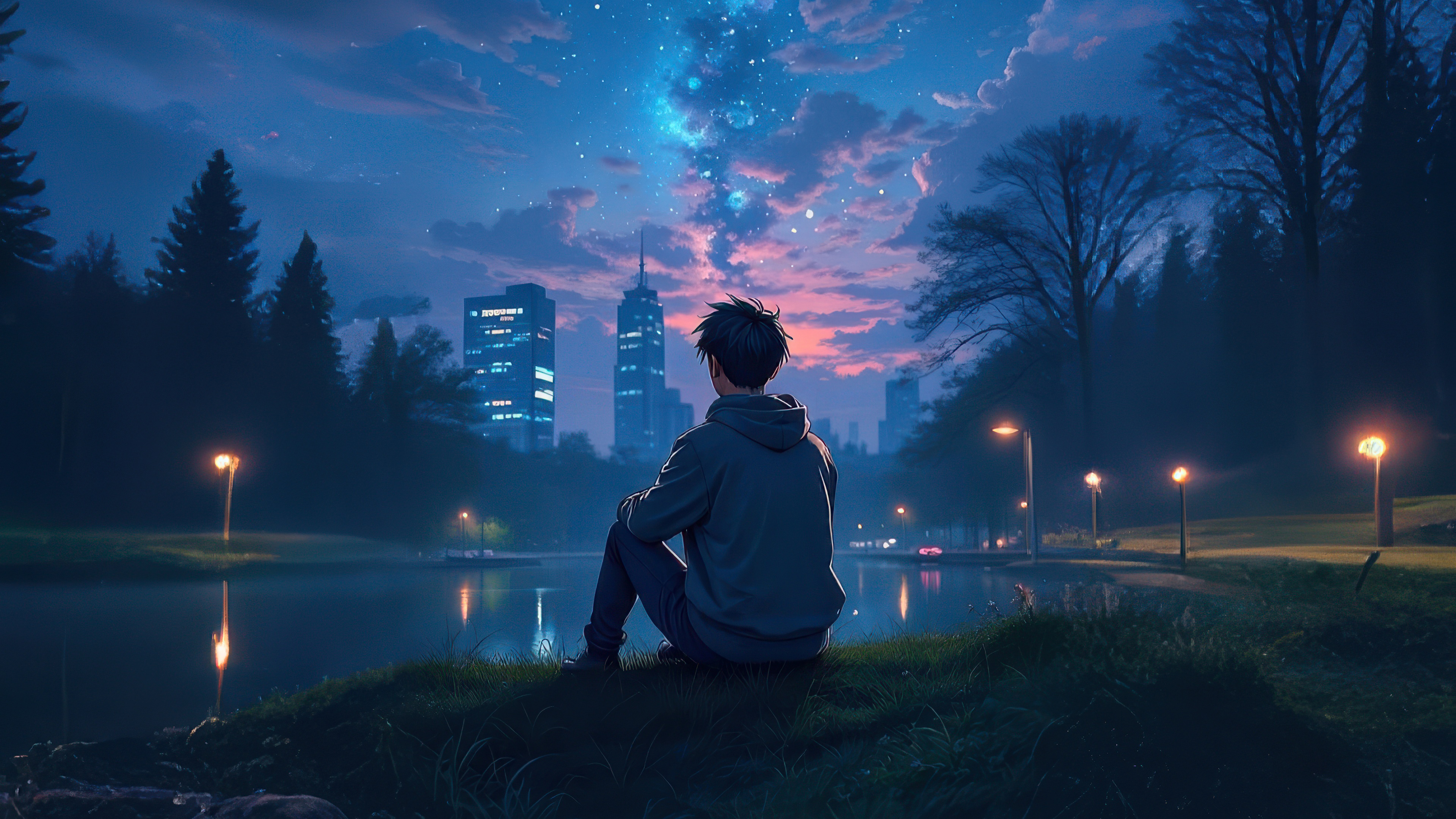Alone Boy Midnight Thoughts By The Lake Wallpaper,HD Artist Wallpapers,4k Wallpapers,Images ...