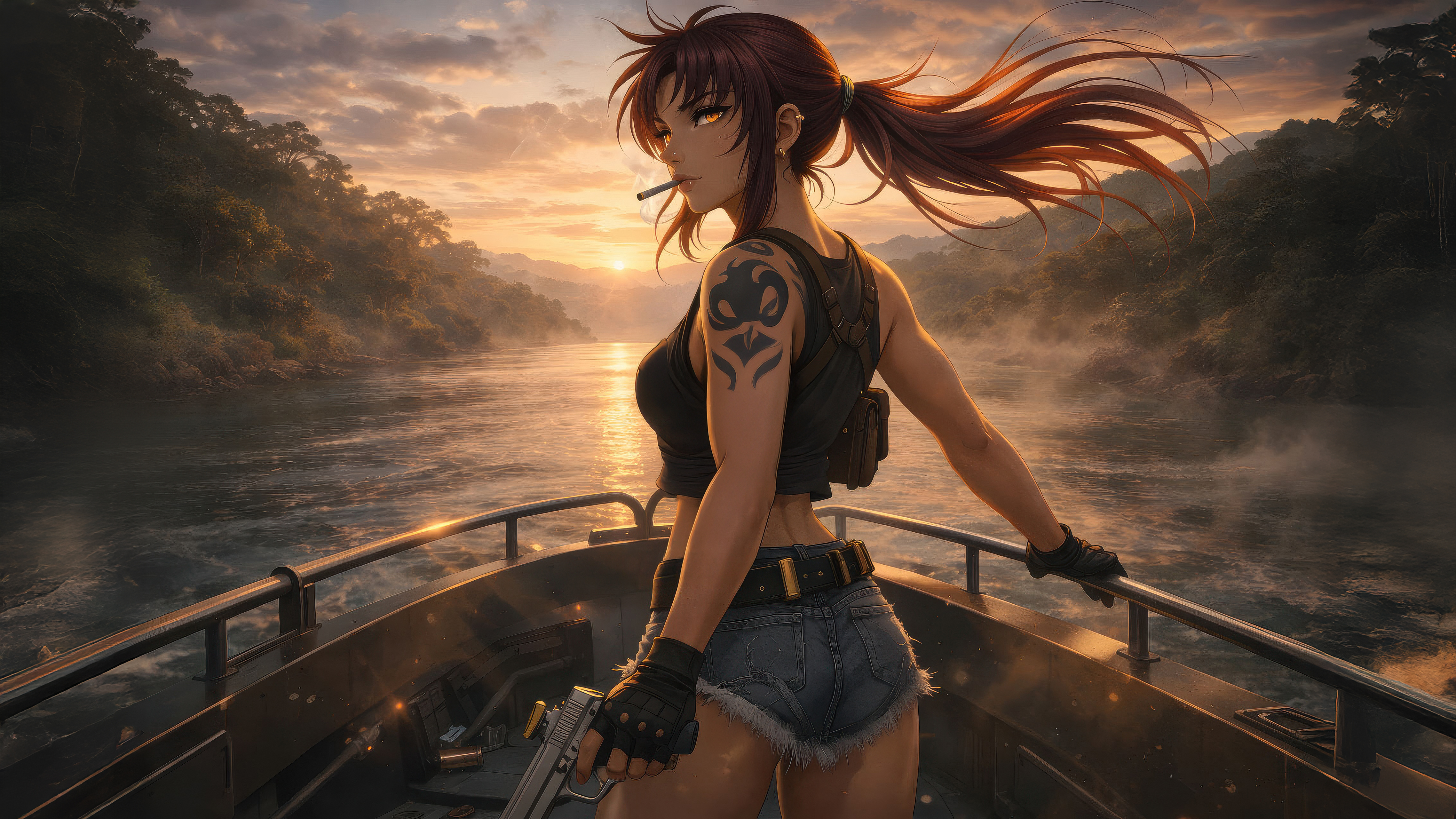 Anime Adventurer Girl On Boat Sunset Wallpaper,HD Artist Wallpapers,4k ...