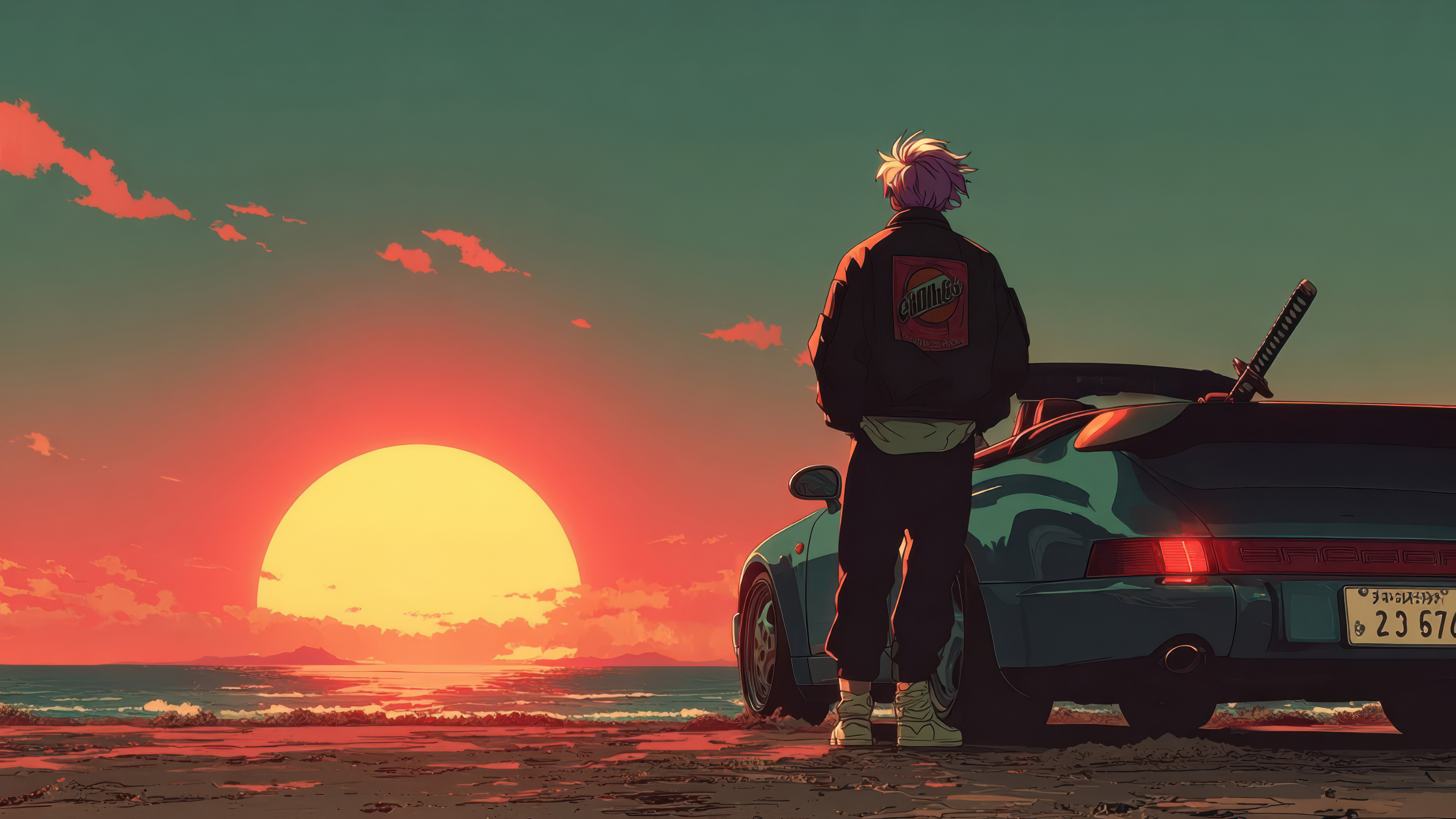 1920x1080 Anime Boy Carrying Katana With Porsche Car Laptop Full HD ...