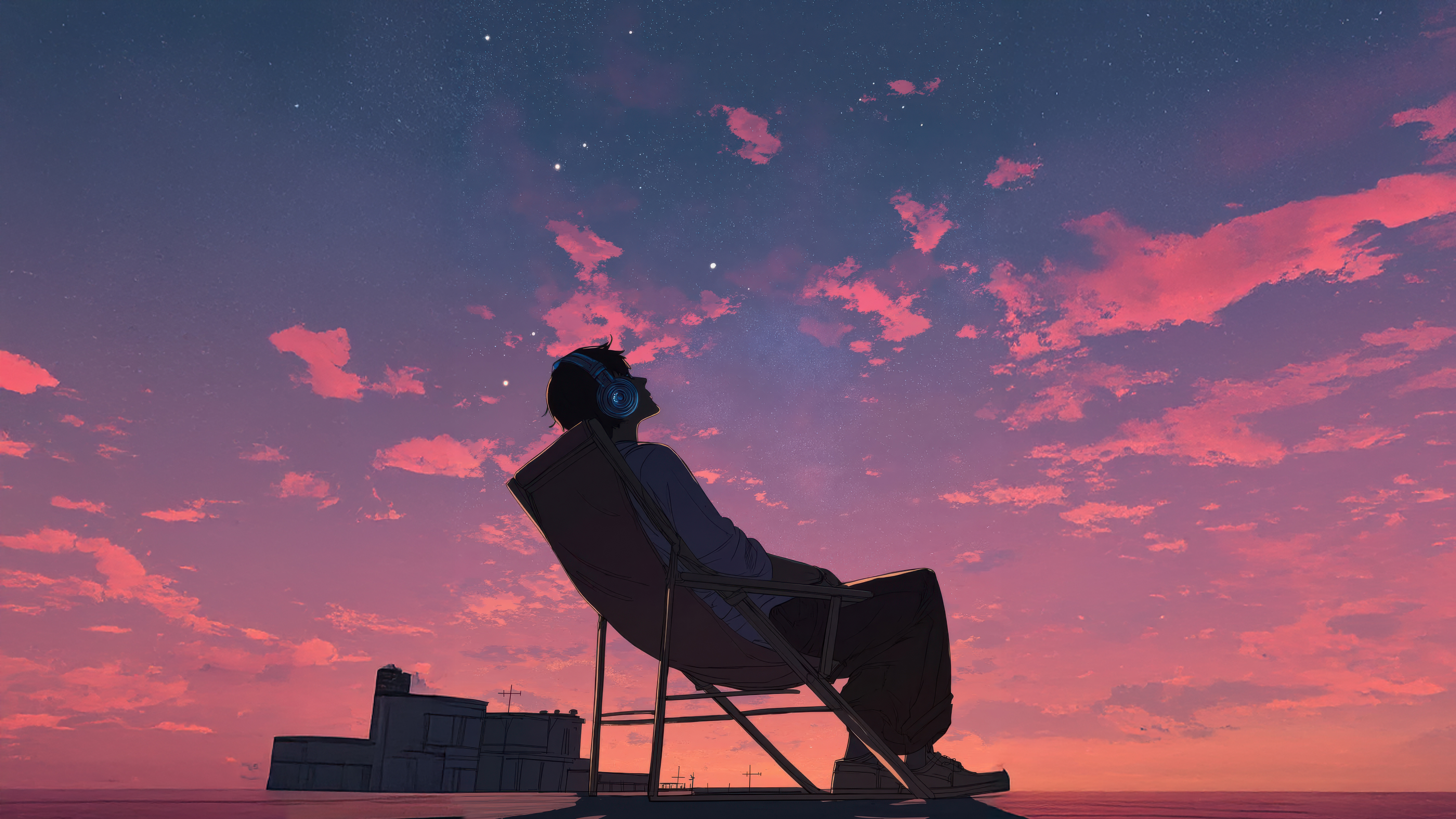 Anime Boy Silhouette With Headphones At Sunset Wallpaper,HD Artist ...