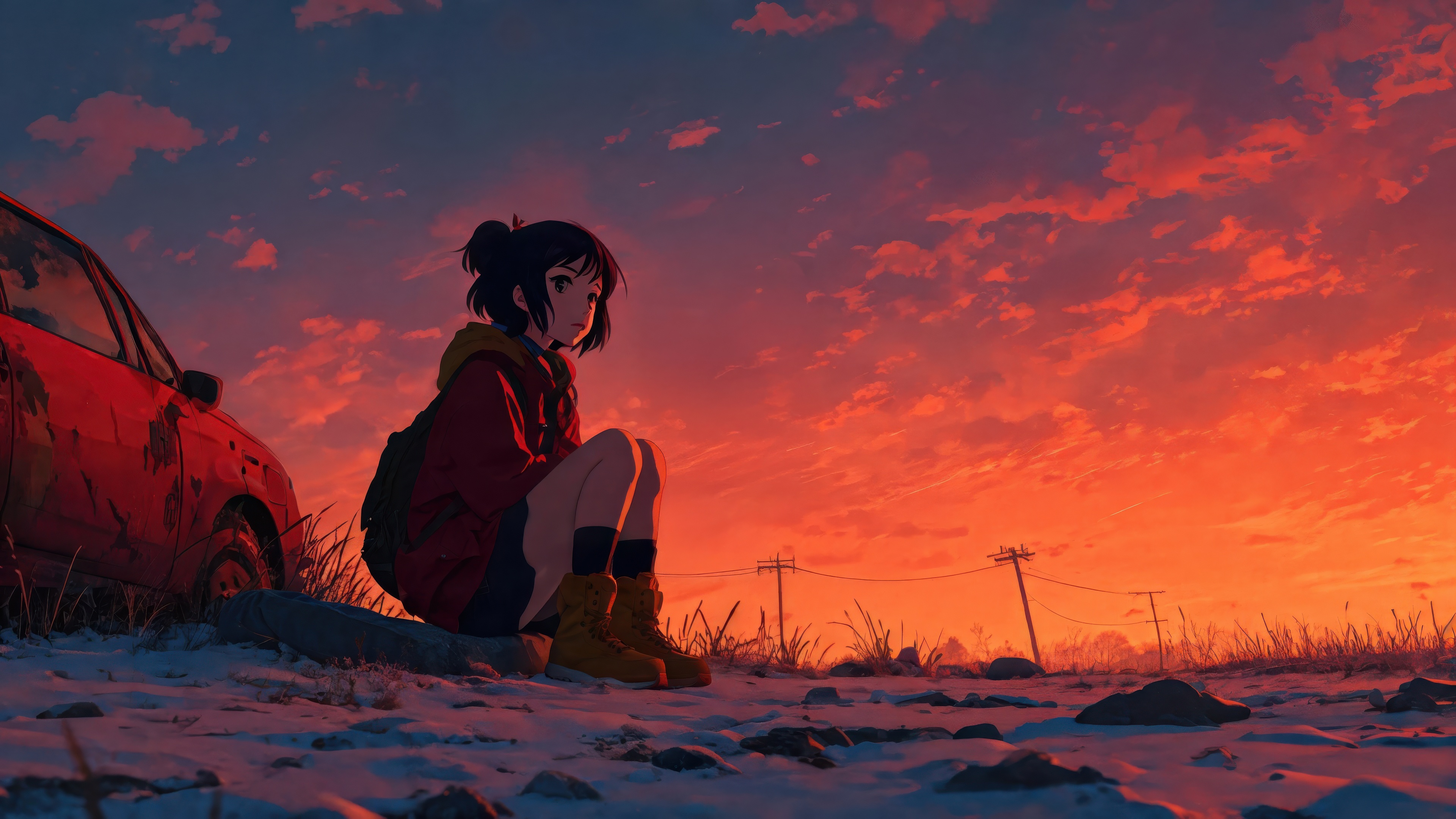 2880x1800 Anime Girl And Abandoned Car Macbook Pro Retina ,HD 4k ...