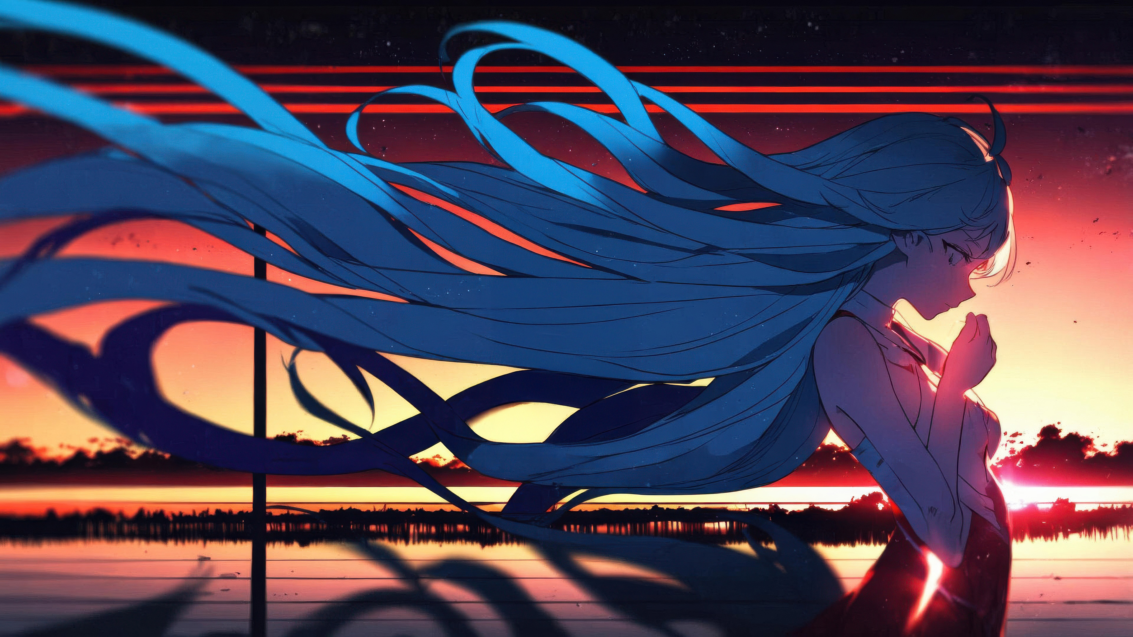 Anime Girl Azure Hair Dancing In The Wind Wallpaper,HD Artist ...