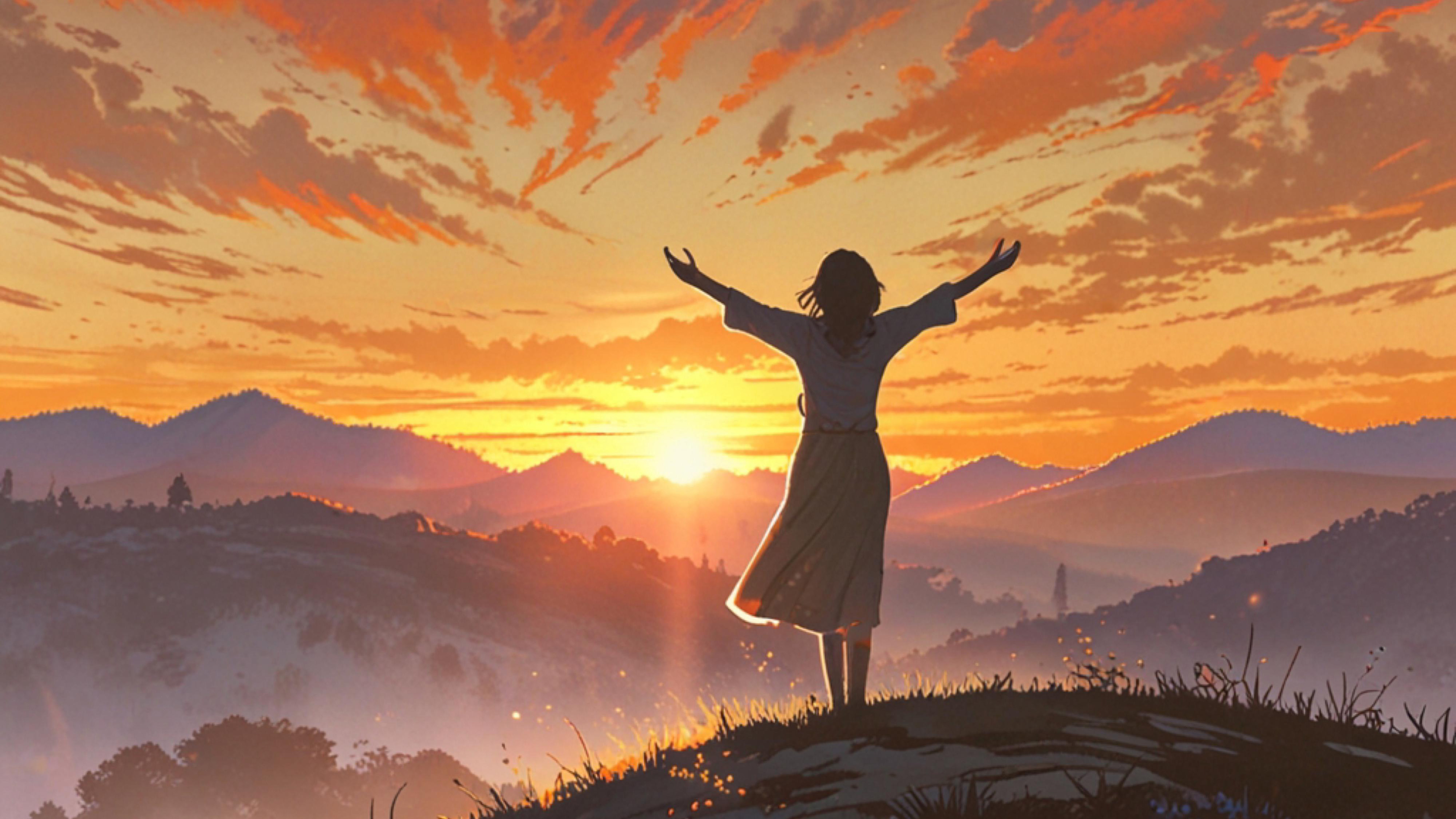 Anime Girl Freedom At Sunrise Wallpaper,HD Artist Wallpapers,4k ...