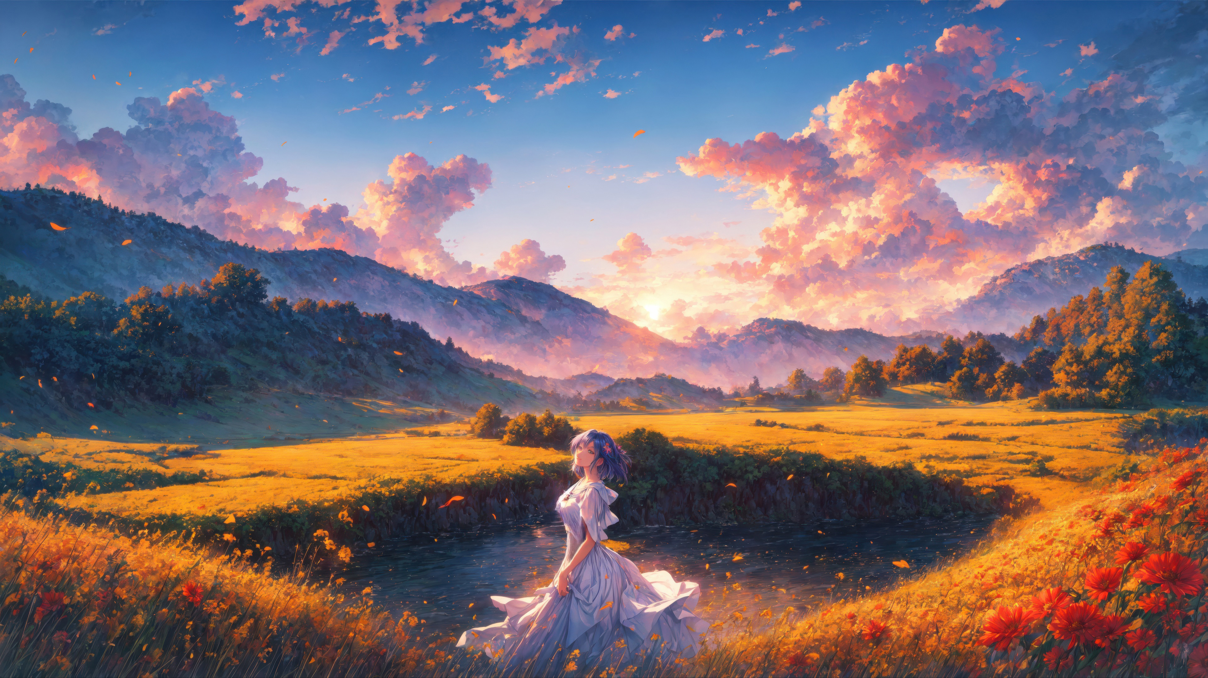 1920x1080 Anime Girl In Flower Field At Dusk Laptop Full HD 1080P ,HD ...