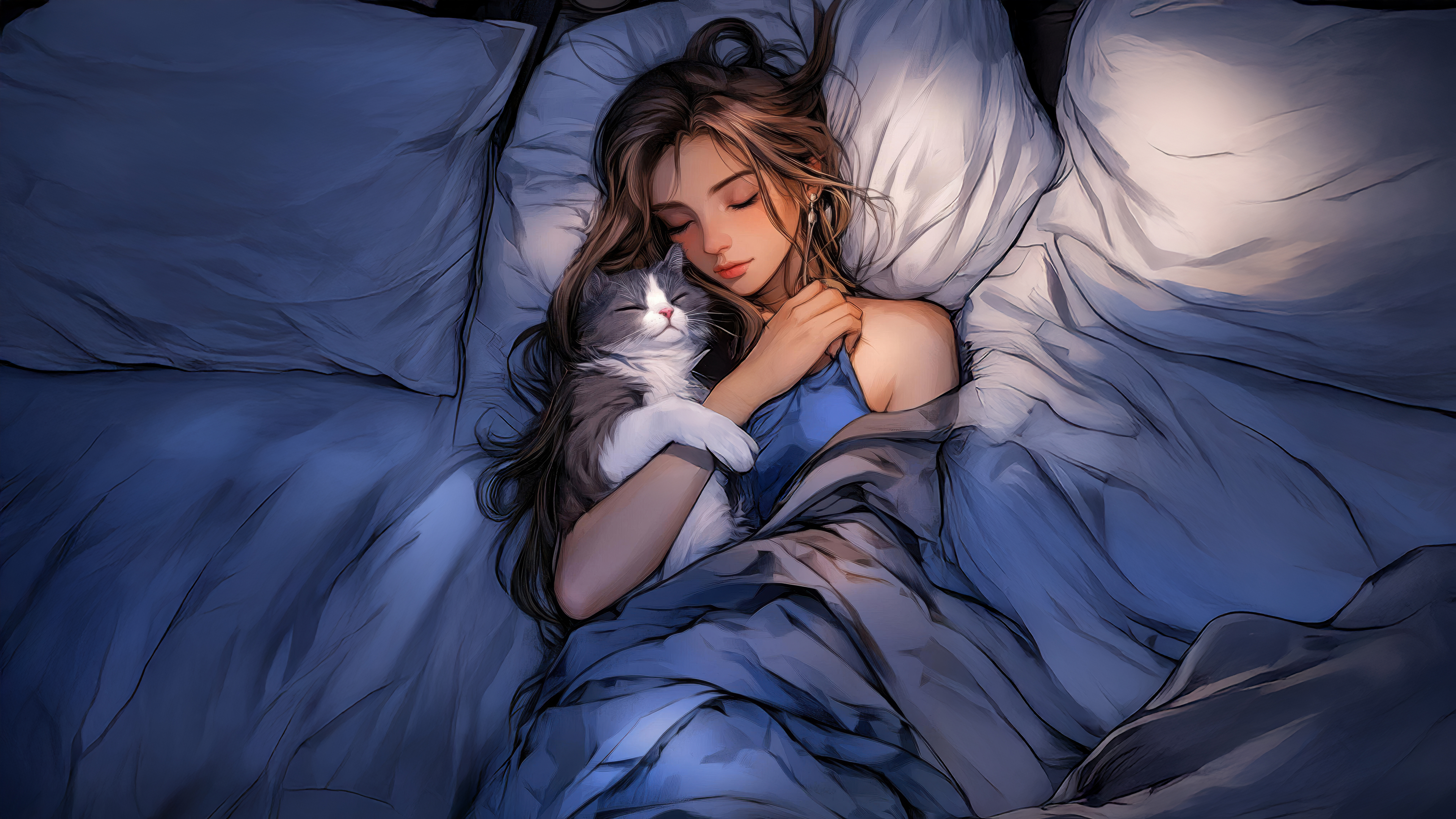 Anime Girl Peaceful Girl Sleeping With Cat Wallpaper,HD Artist ...