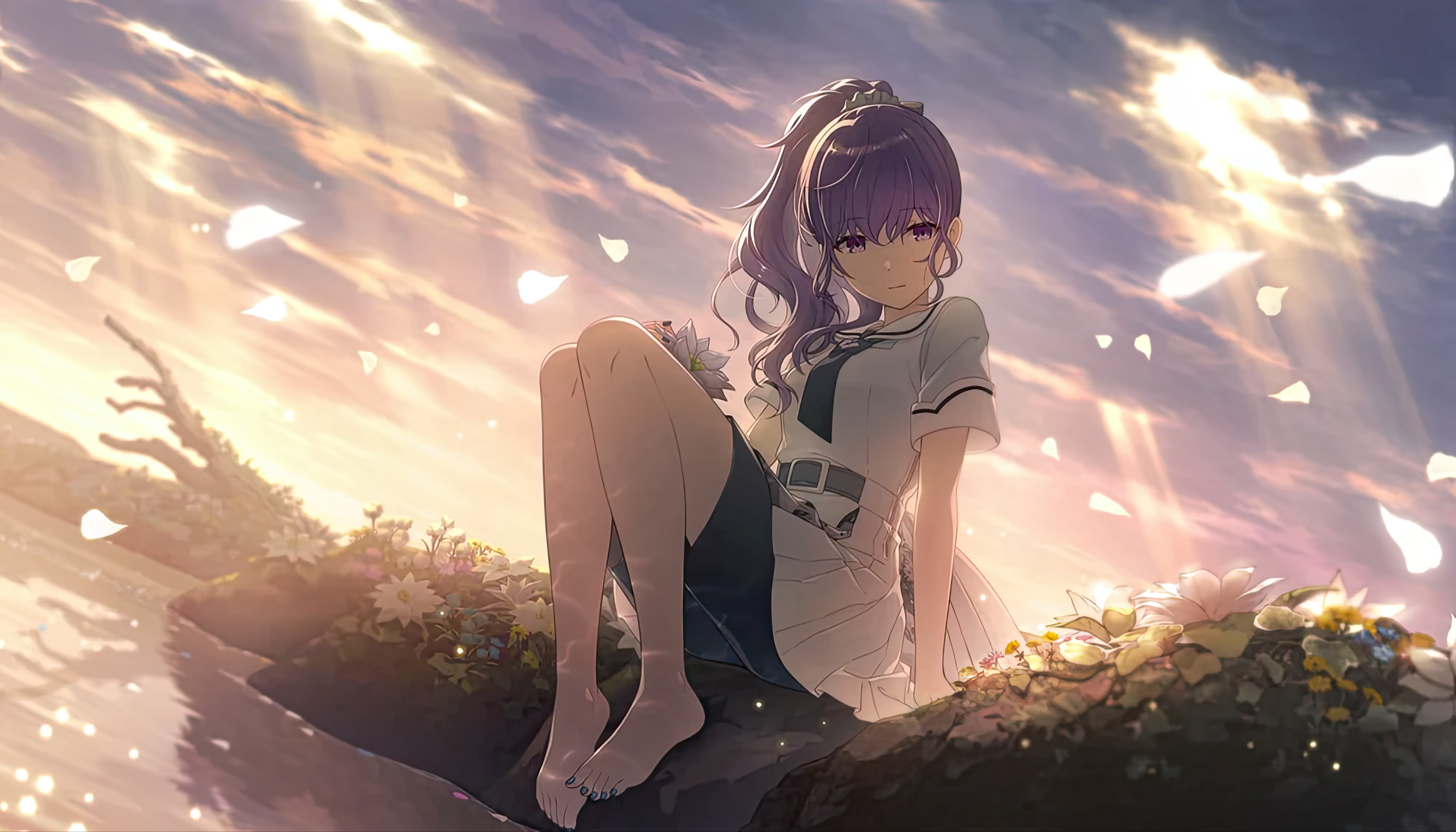 Anime Girl Sitting At Lake Waterside Peaceful Wallpaper,HD Artist ...