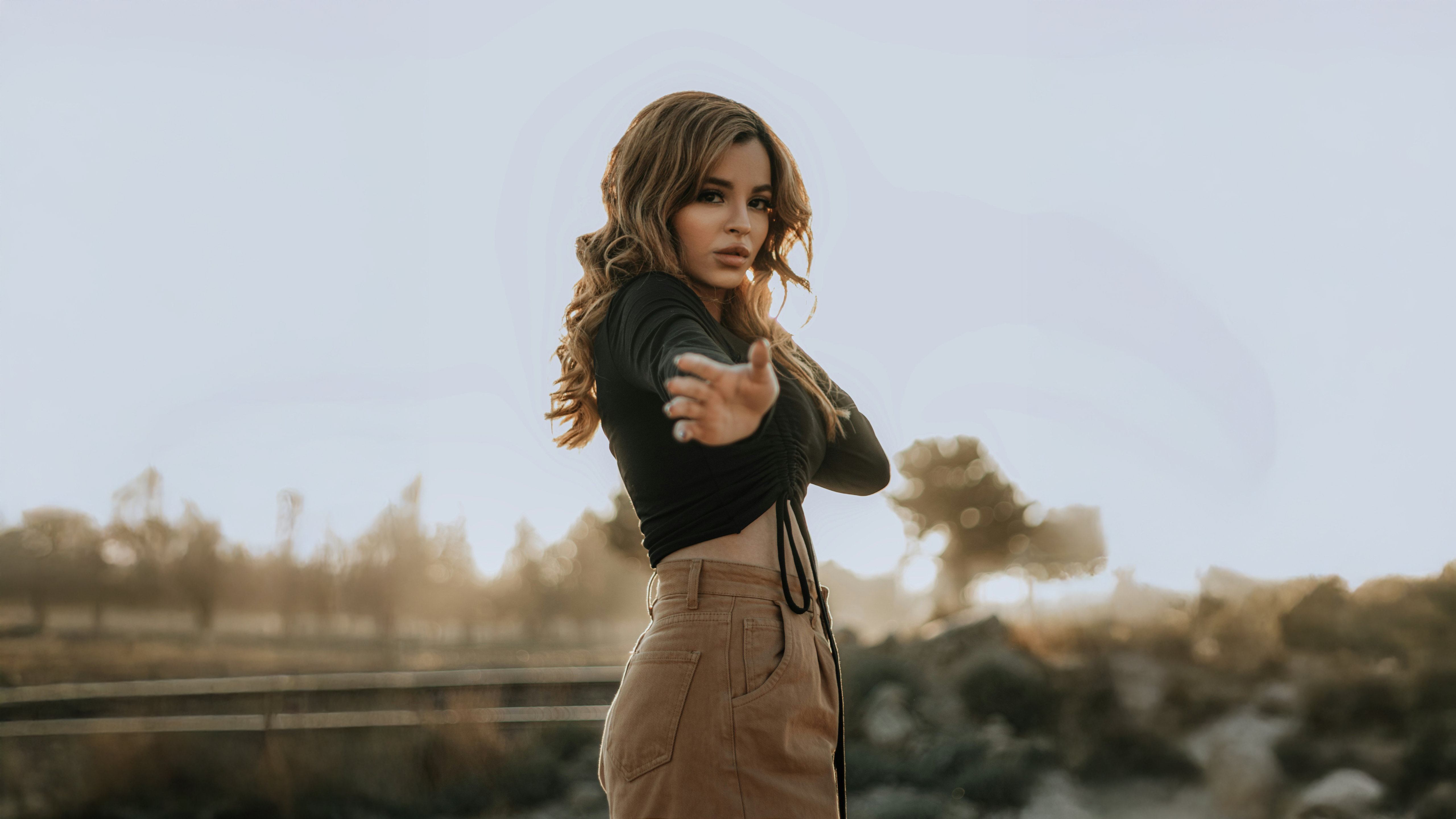 Black Top Long Sleeves Girl Posing Wallpaper,HD Girls Wallpapers,4k Wallpapers,Images ...