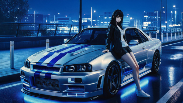 Anime Girl And Racing Nissan Gtr Skyline Wallpaper,HD Artist Wallpapers ...