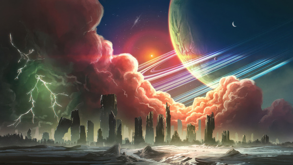 Cosmic Storm Over Alien Metropolis Wallpaper,HD Artist Wallpapers,4k ...
