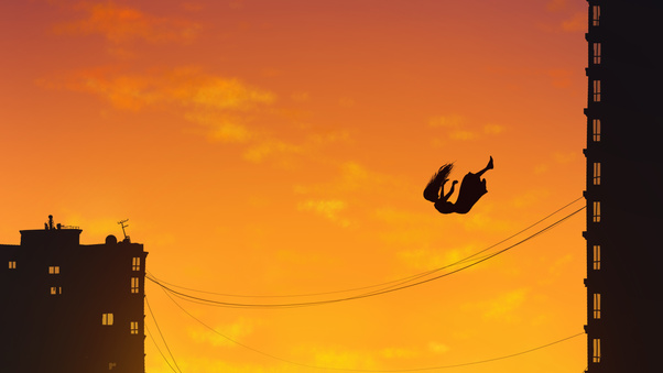 Girl Jumping Between Buildings At Sunset Wallpaper,HD Artist Wallpapers ...