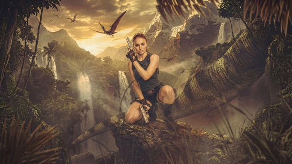 Sophie Turner Suited Up As Lara Croft Wallpaper,HD Tv Shows Wallpapers ...
