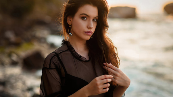 Women Model Portrait Black Dress Playing With Hairs Wallpaper,HD Girls ...