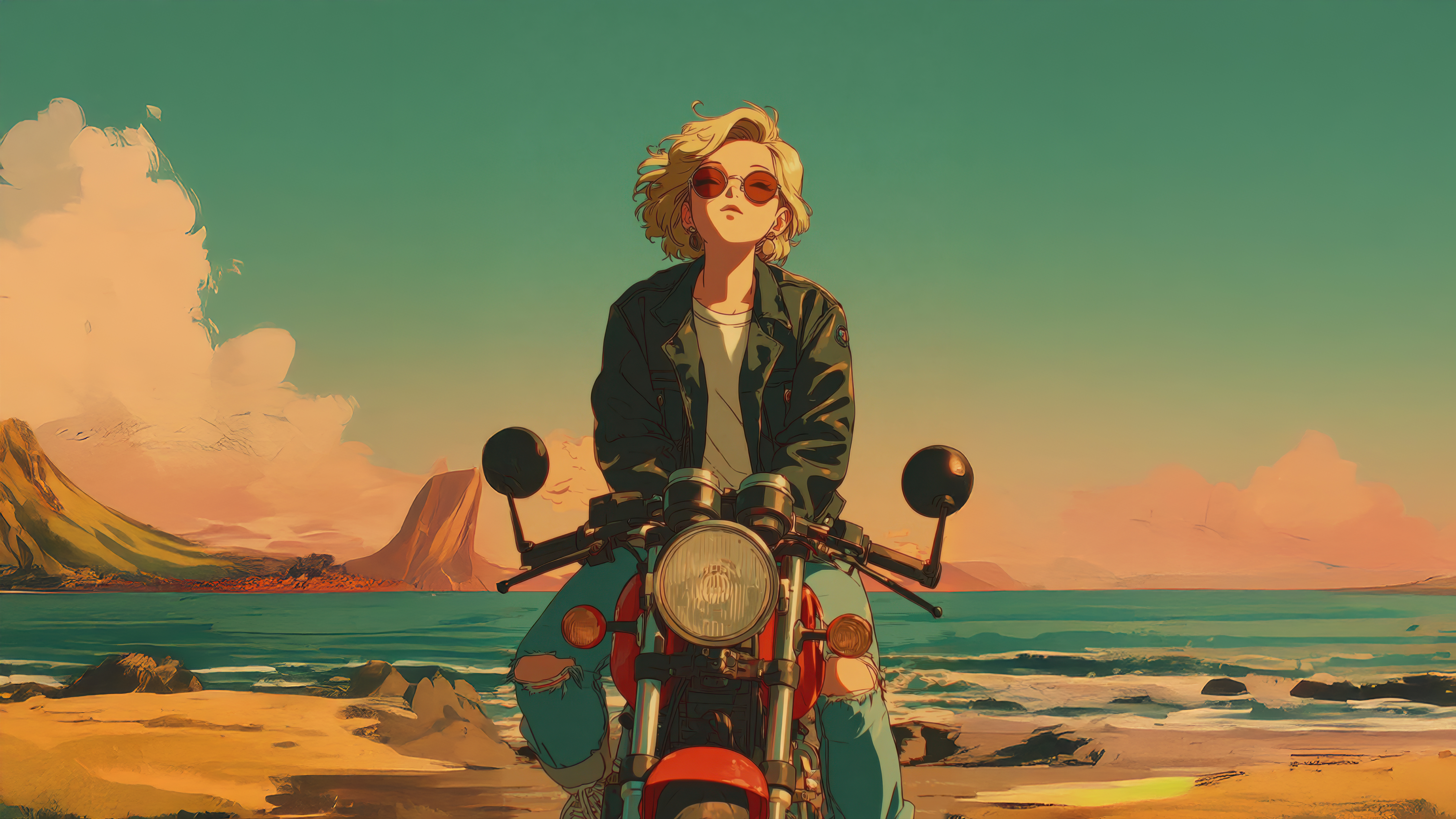 Coastal Anime Girl Rider At Golden Hour Wallpaper,HD Artist Wallpapers ...