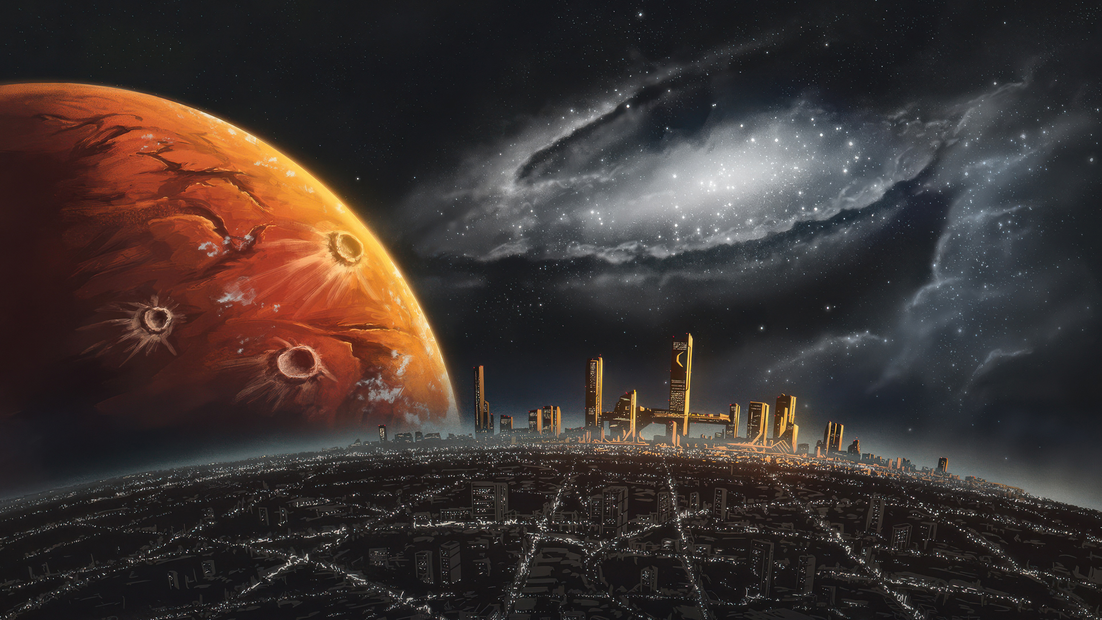 Cosmic Galaxy View Above Big City Skyline Wallpaper,HD Artist ...