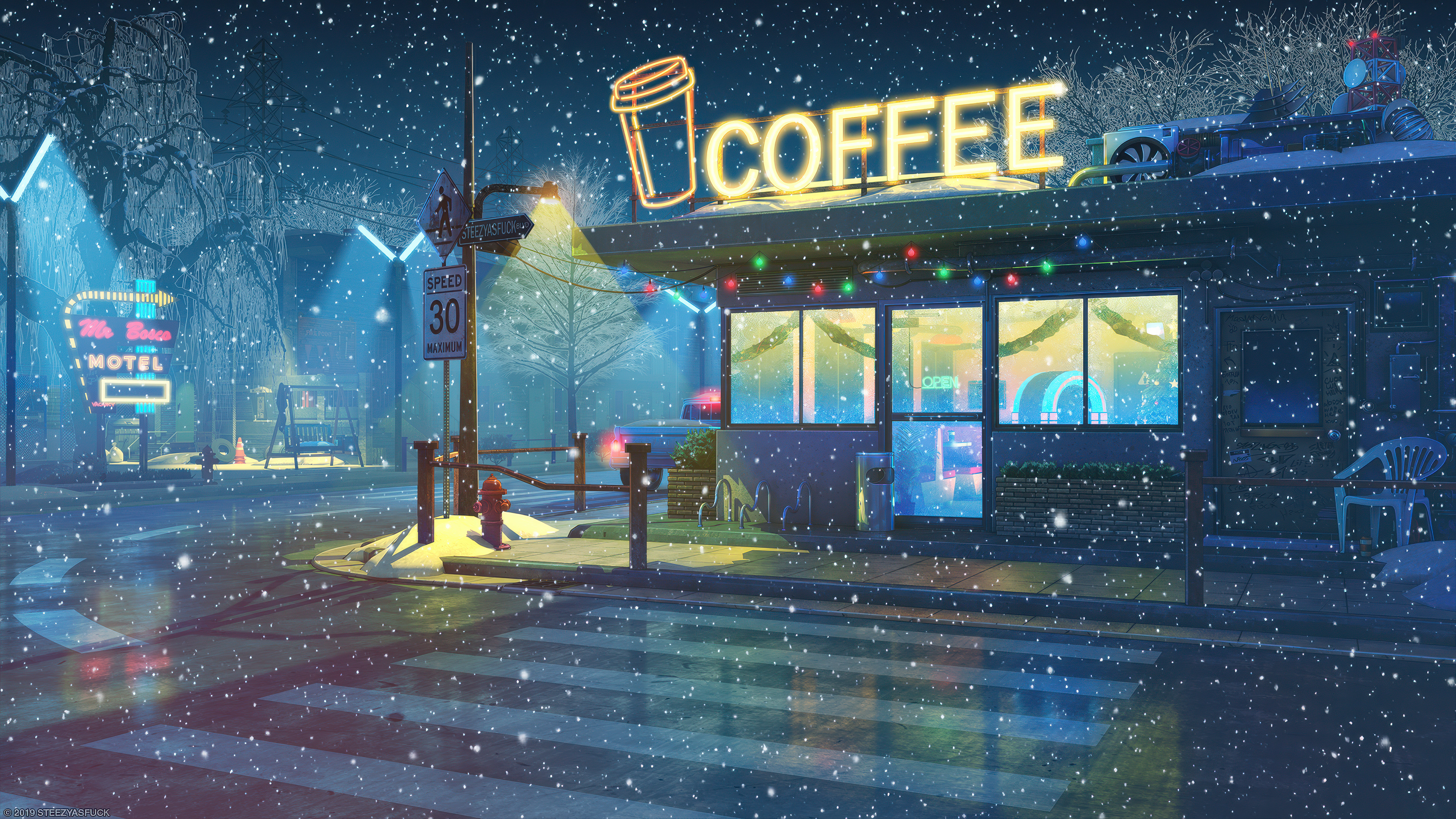 Cozy Coffee House In Winter Storm Wallpaper,HD Artist Wallpapers,4k ...