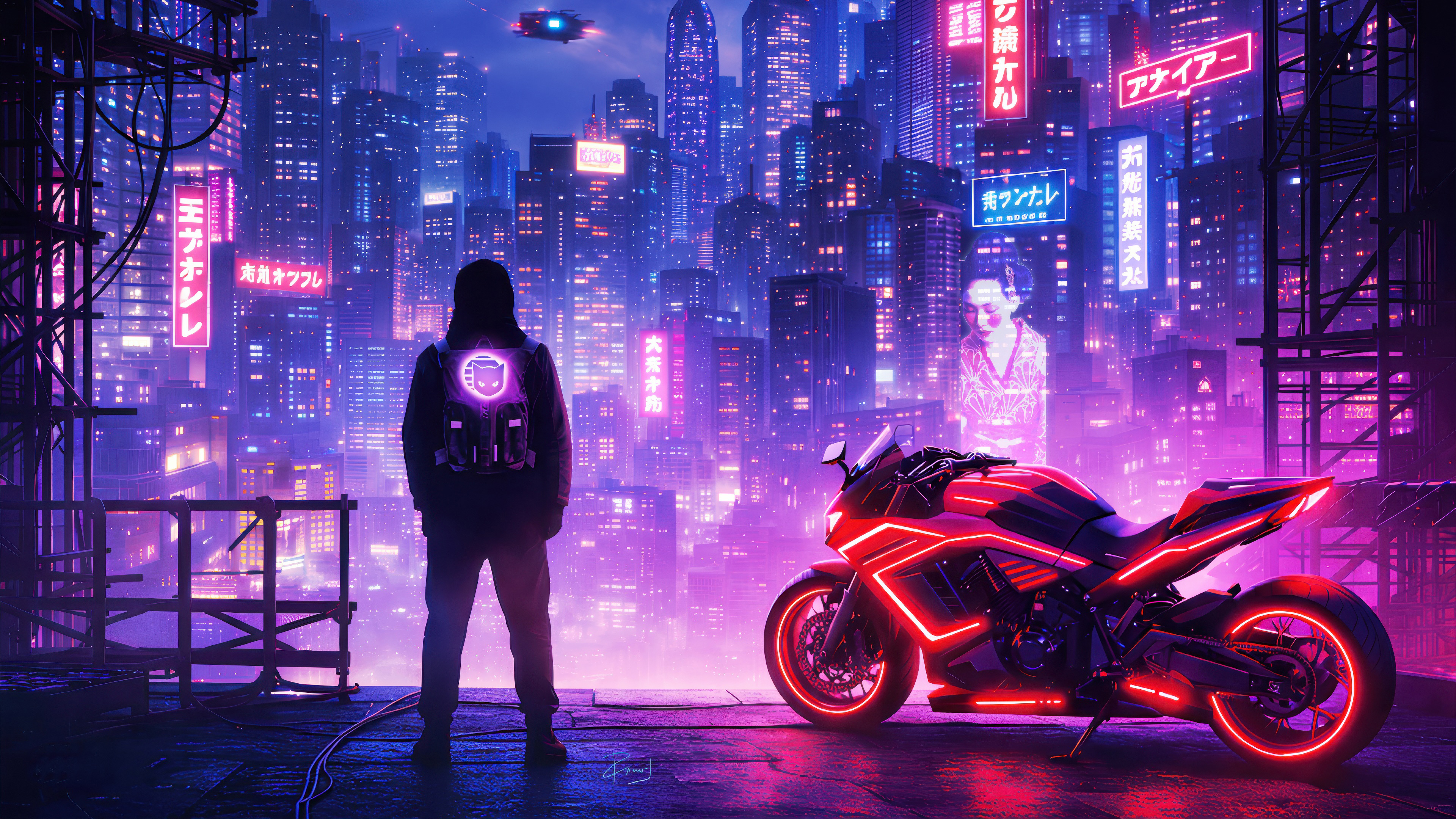 1920x1080 Cyberpunk Neon Motorcycle High Tech City Laptop Full HD 1080P ...