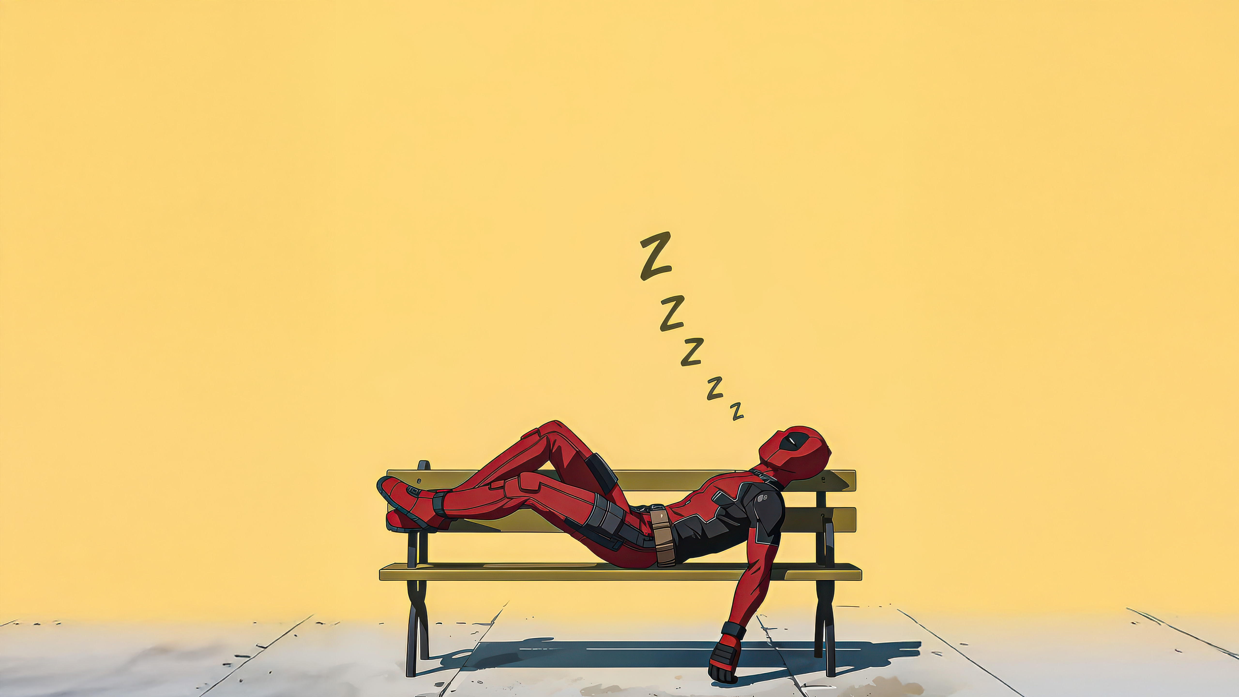 2560x1440 Deadpool Sleeping On Road Side Waiting Chair 1440P Resolution ...