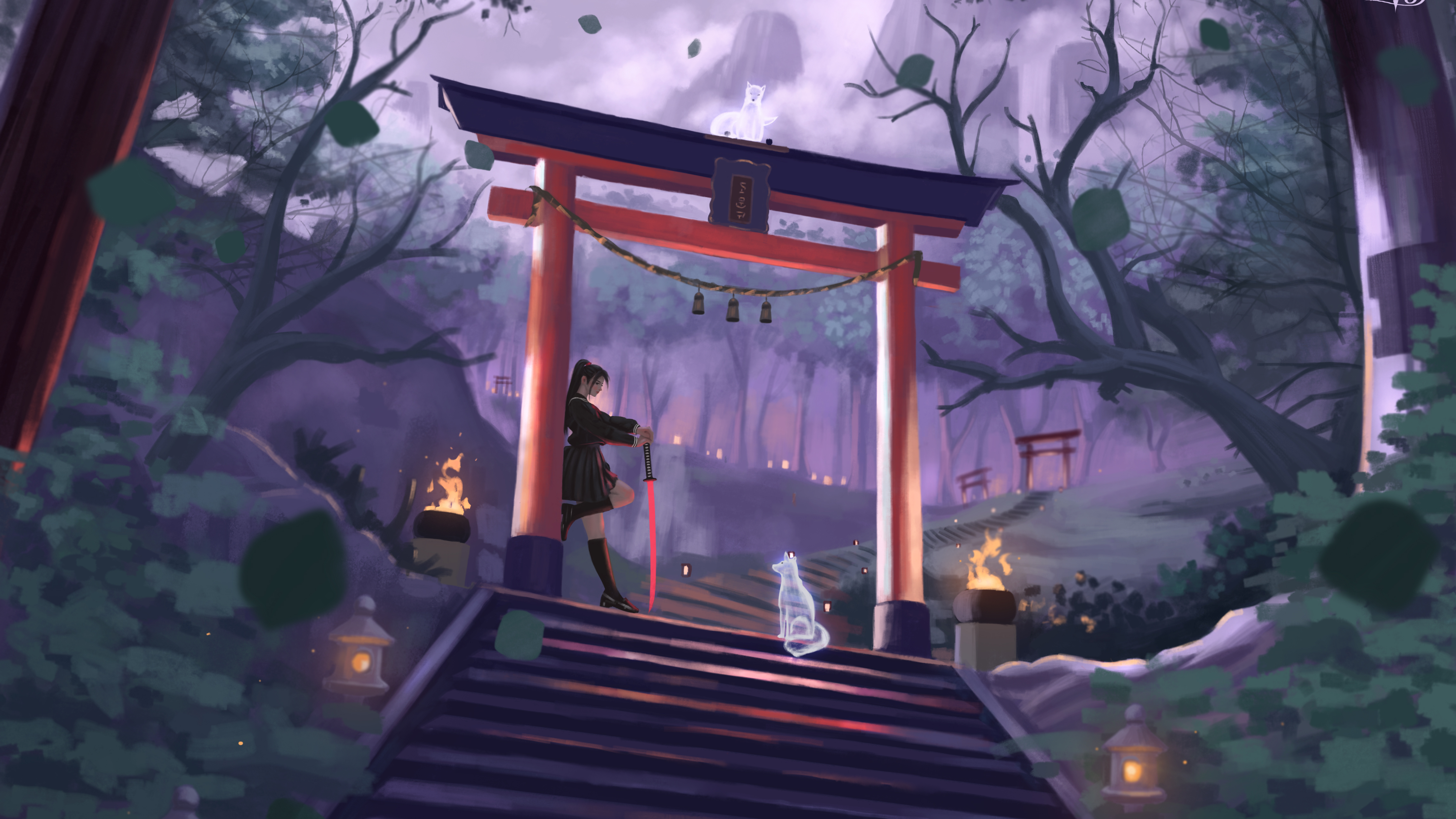 Girl At Japanese Temple With Ghost Wallpaper,HD Artist Wallpapers,4k ...