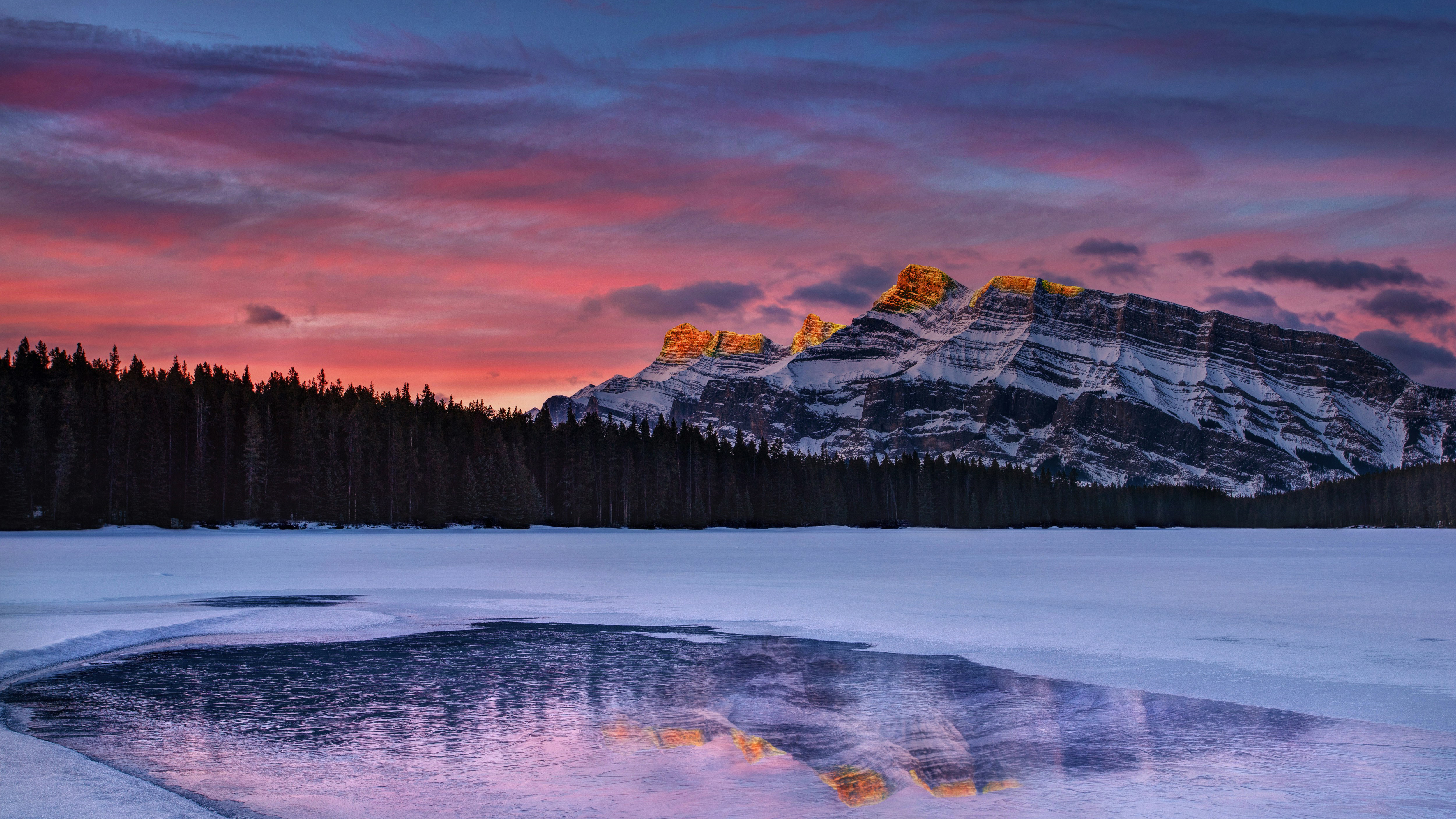 Golden Sunrise At Two Jack Lake With Alpenglow Wallpaper,HD Nature Wallpapers,4k Wallpapers ...