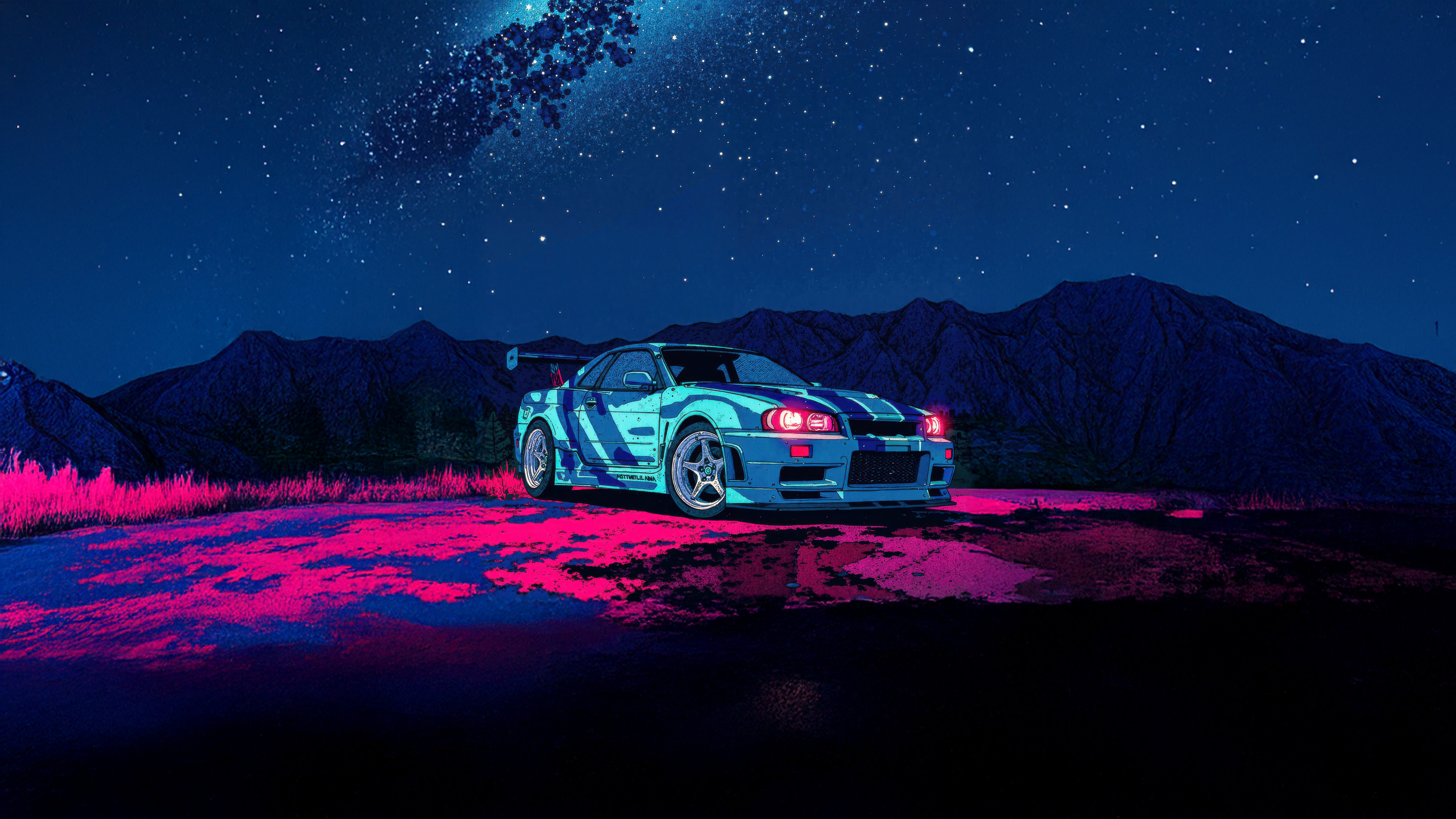 3840x2160 Gtr Skyline Reflection Cyberpunk Night Scene With Milky Way ...