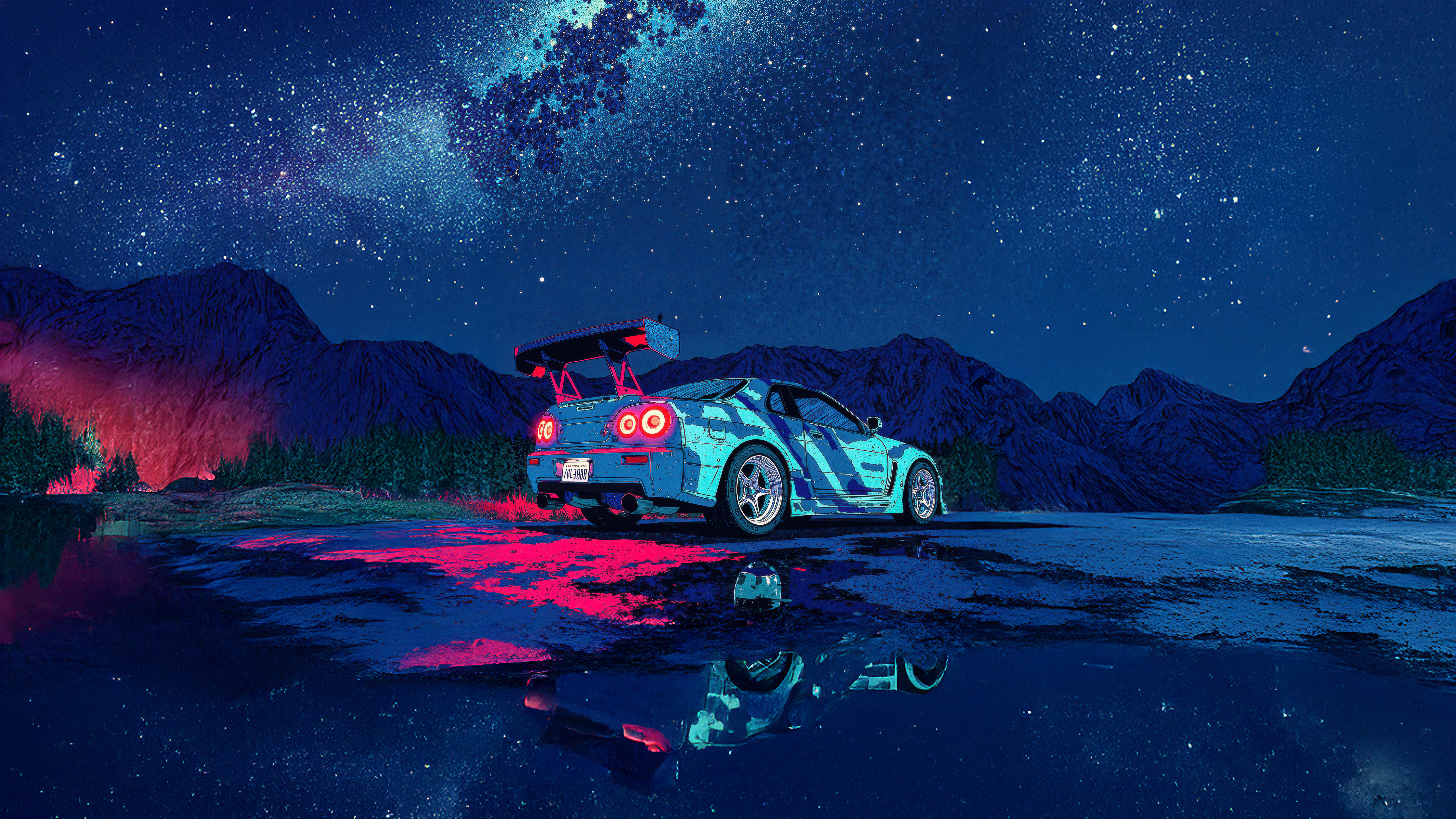 Gtr Skyline Reflection Neon Dreams Sports Car Wallpaper,HD Cars ...