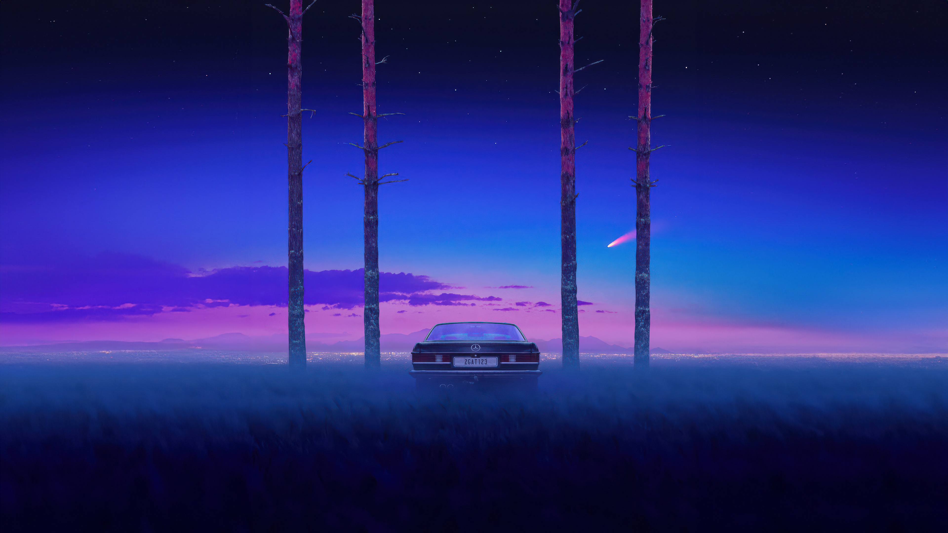 Lone Car In Synthwave Woods Wallpaper,HD Artist Wallpapers,4k ...