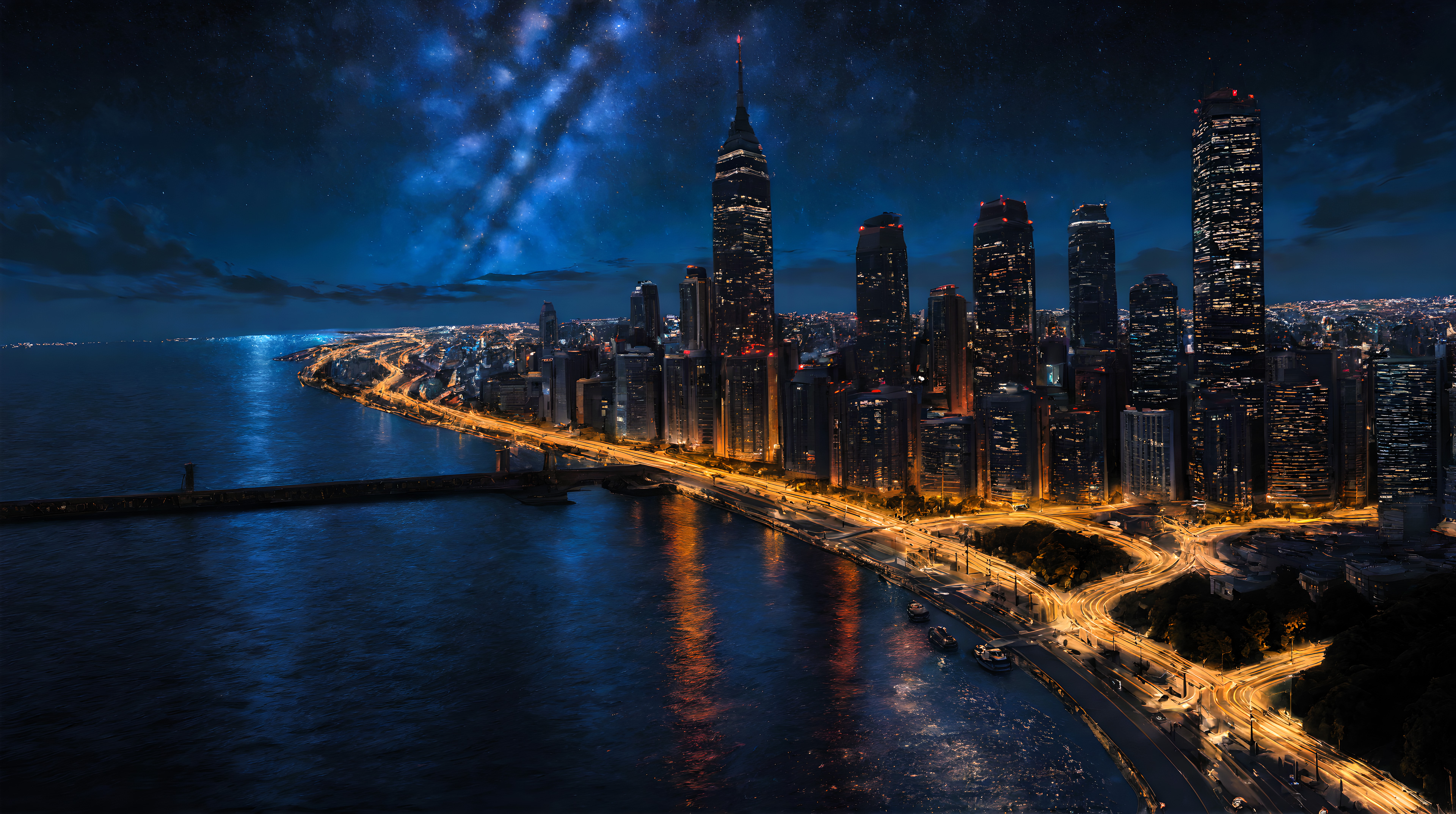 1920x1080 Metropolis Glowing City Under Starlit Sky Laptop Full HD ...