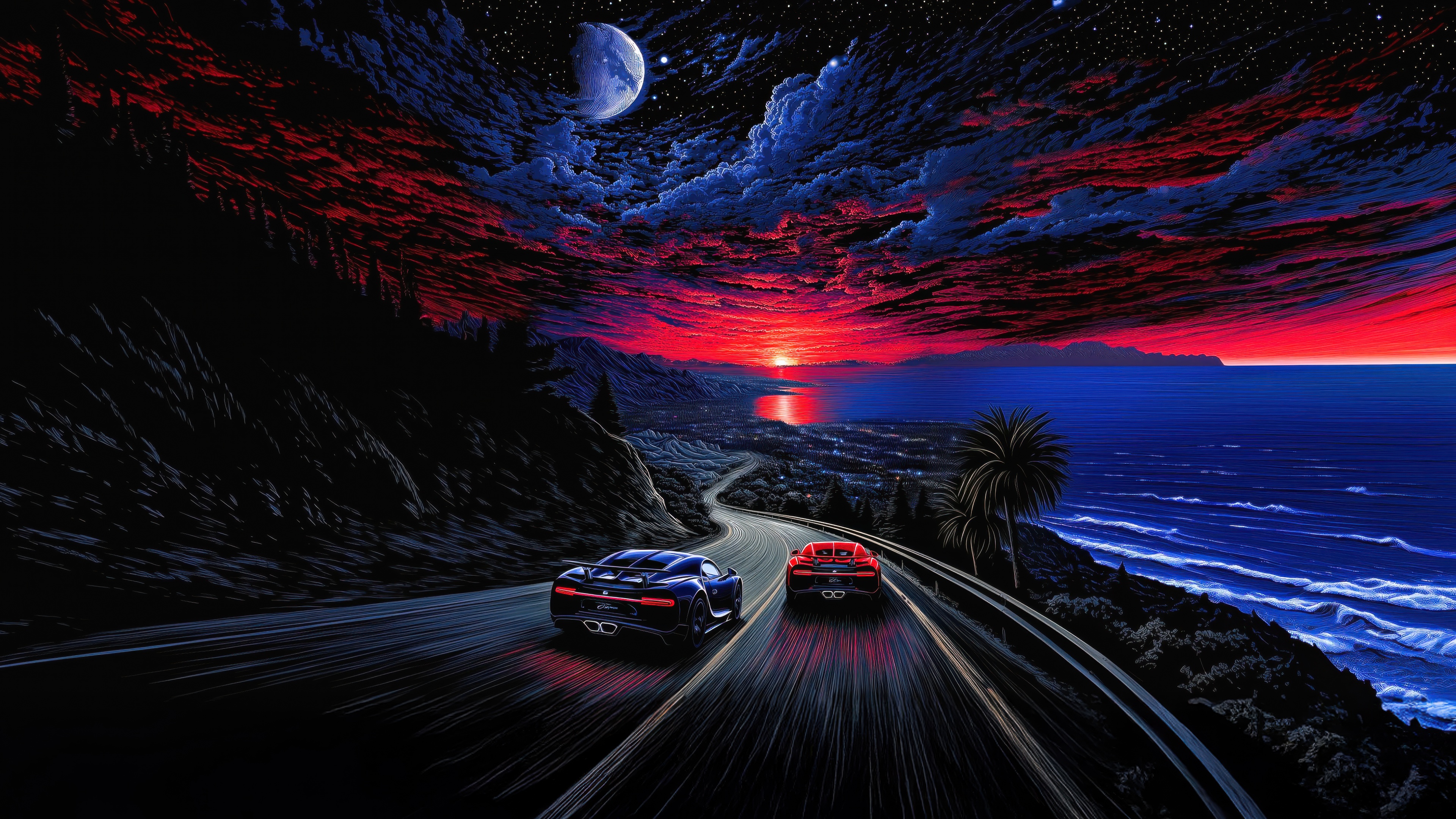 1920x1080 Midnight Ocean Chase Sports Cars Laptop Full HD 1080P ,HD 4k ...