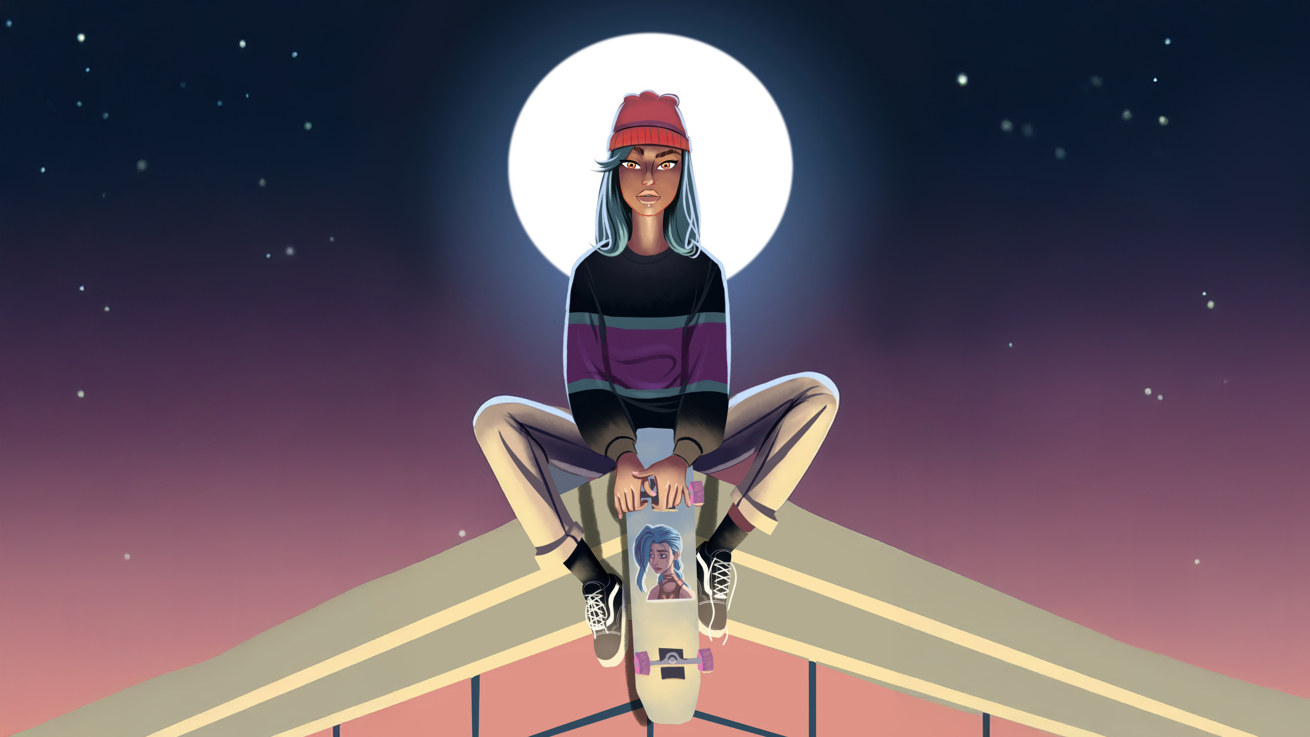 Moonlight Skater Girl Vibes Wallpaper,HD Artist Wallpapers,4k Wallpapers,Images,Backgrounds ...