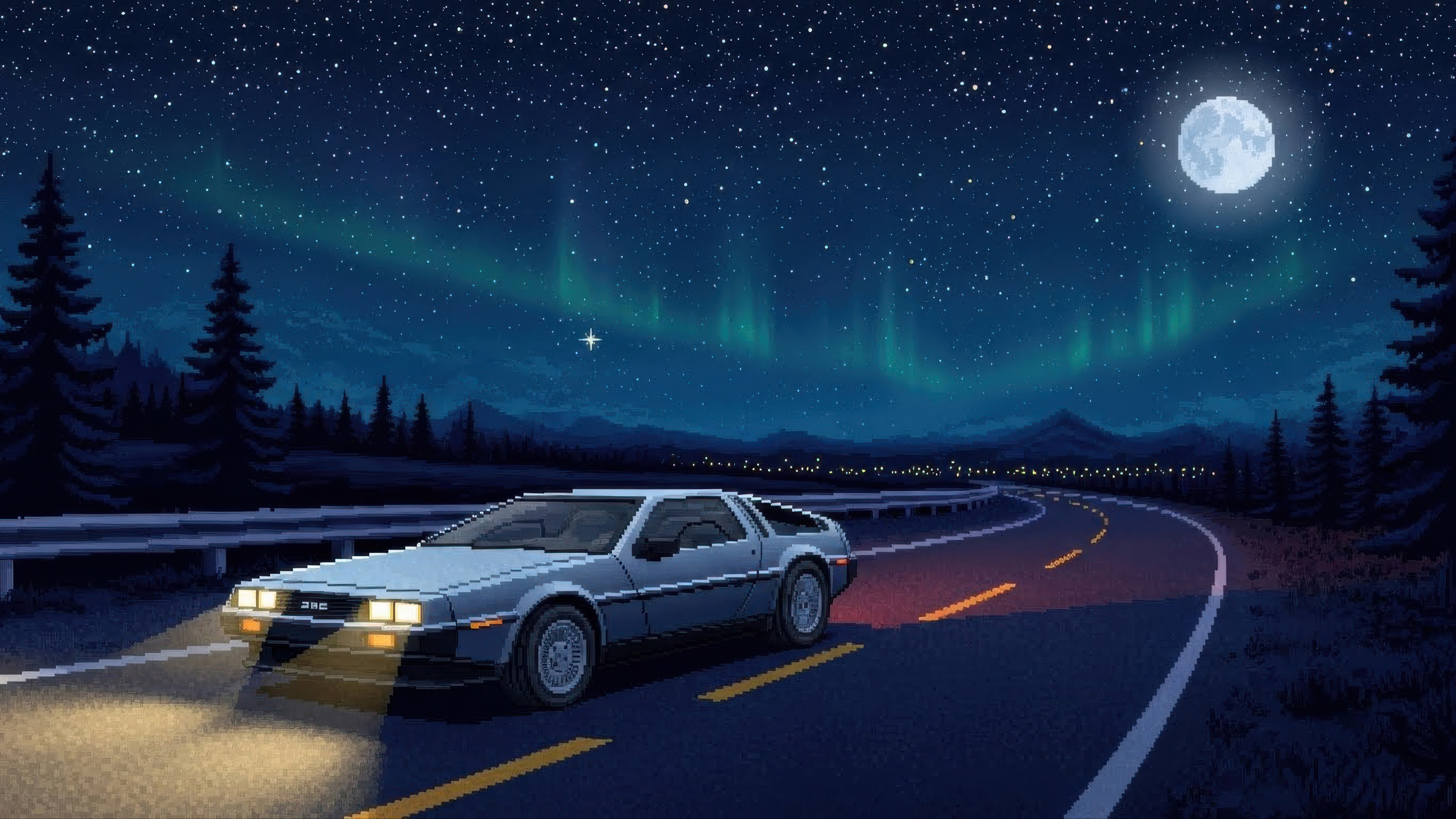 2560x1440 Nighttime Mountain Road Aurora Borealis Northern Lights 1440P ...