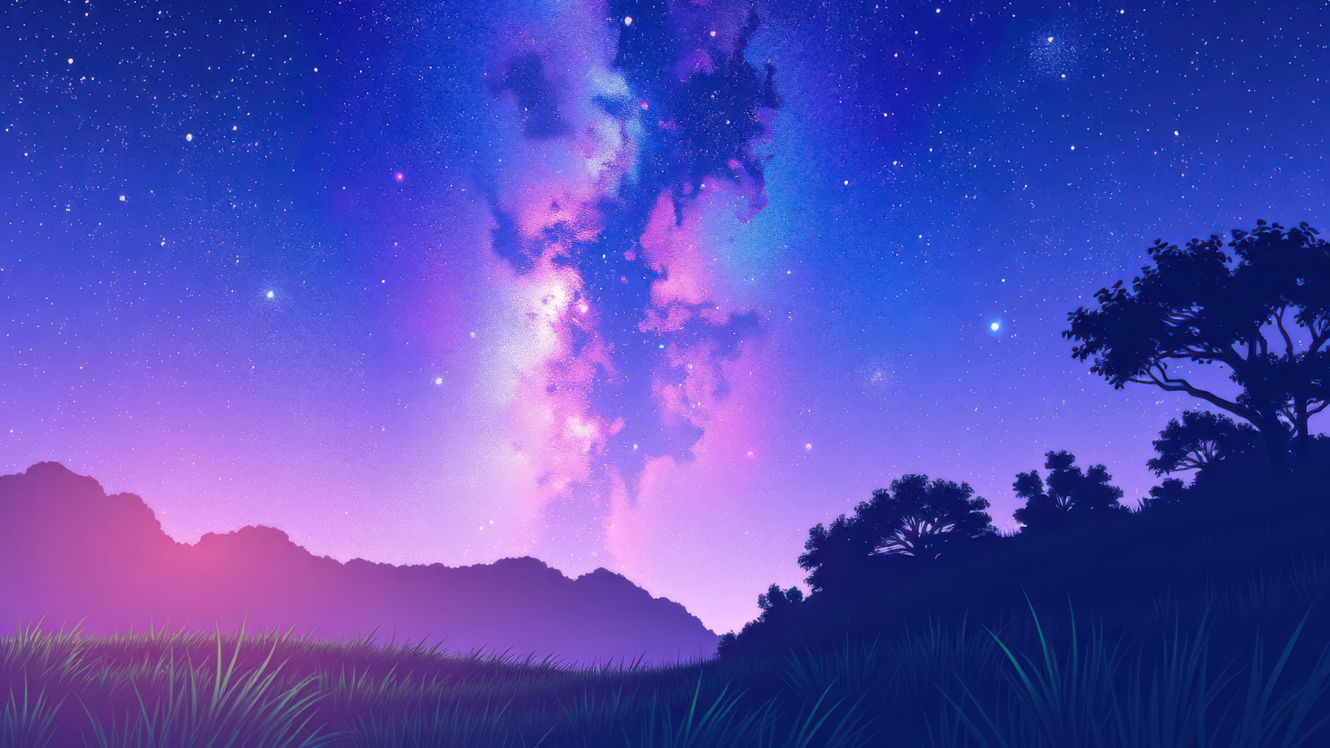 Purple Landscape With Starry Sky And Trees Wallpaper,HD Artist Wallpapers,4k Wallpapers,Images ...