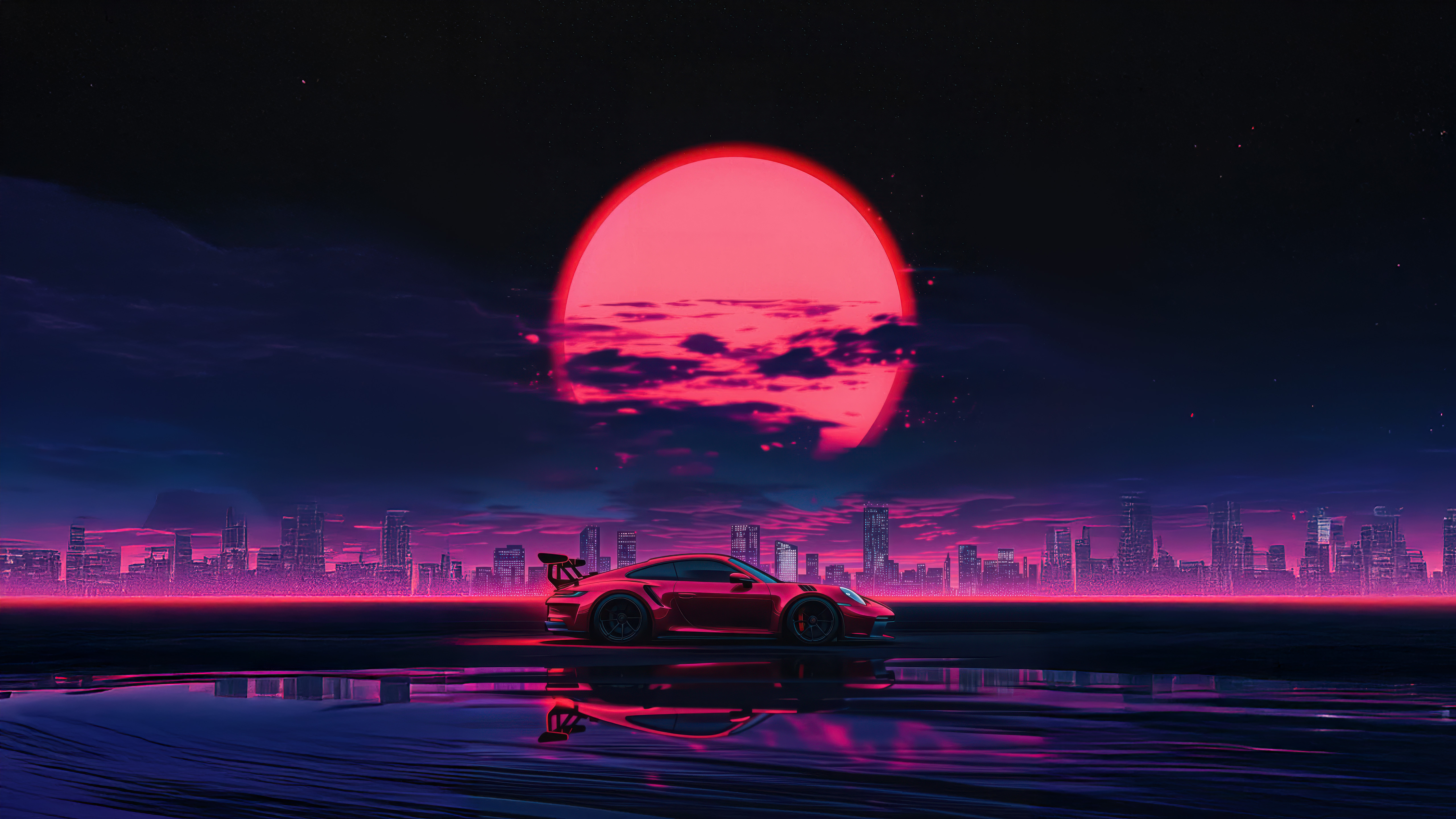 1920x1080 Red Porsche Gt3 In Retrowave Night Laptop Full HD 1080P ,HD ...