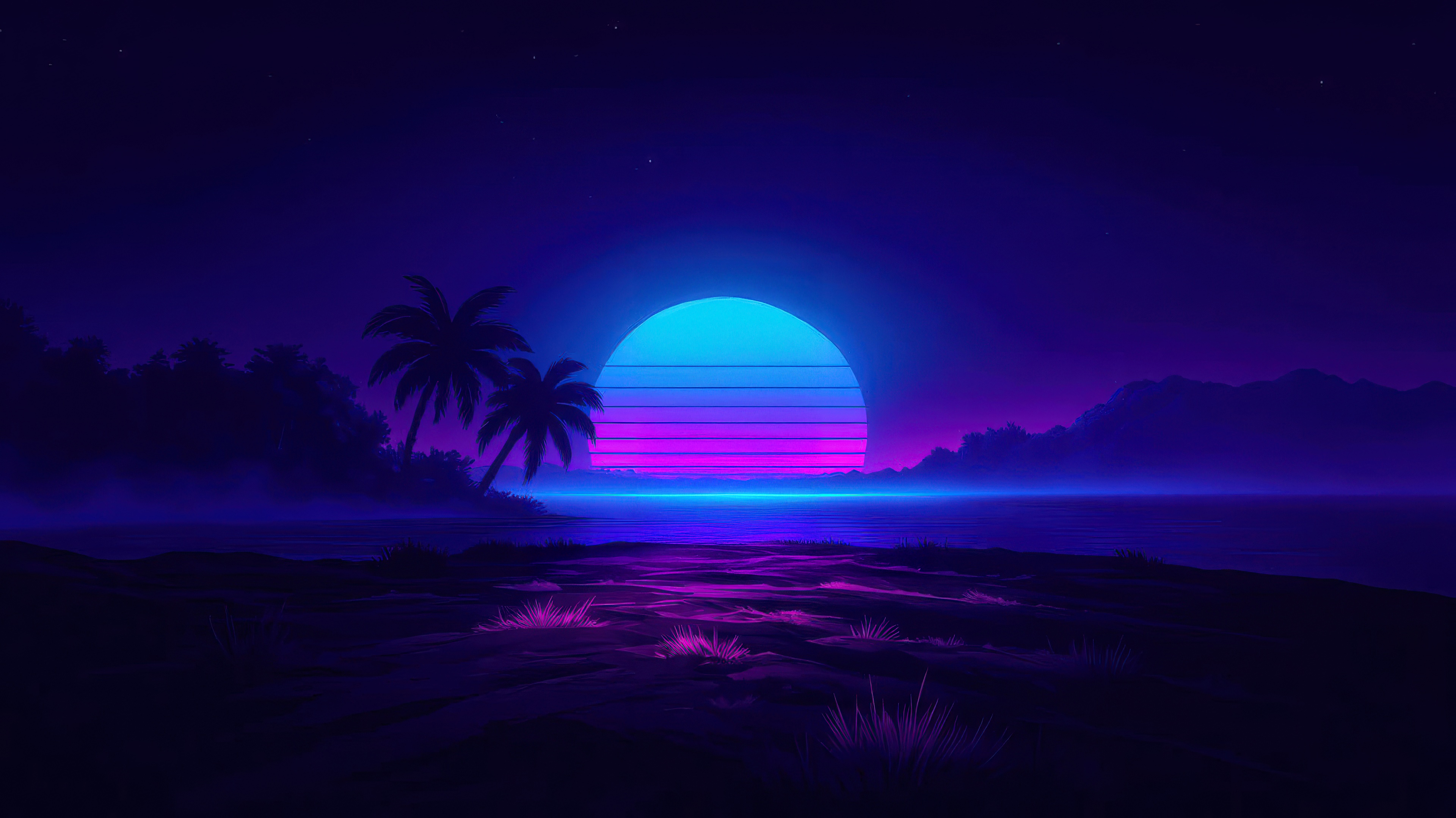 1600x900 Retro Neon Synthwave Sunset View 4k Wallpaper,1600x900 ...