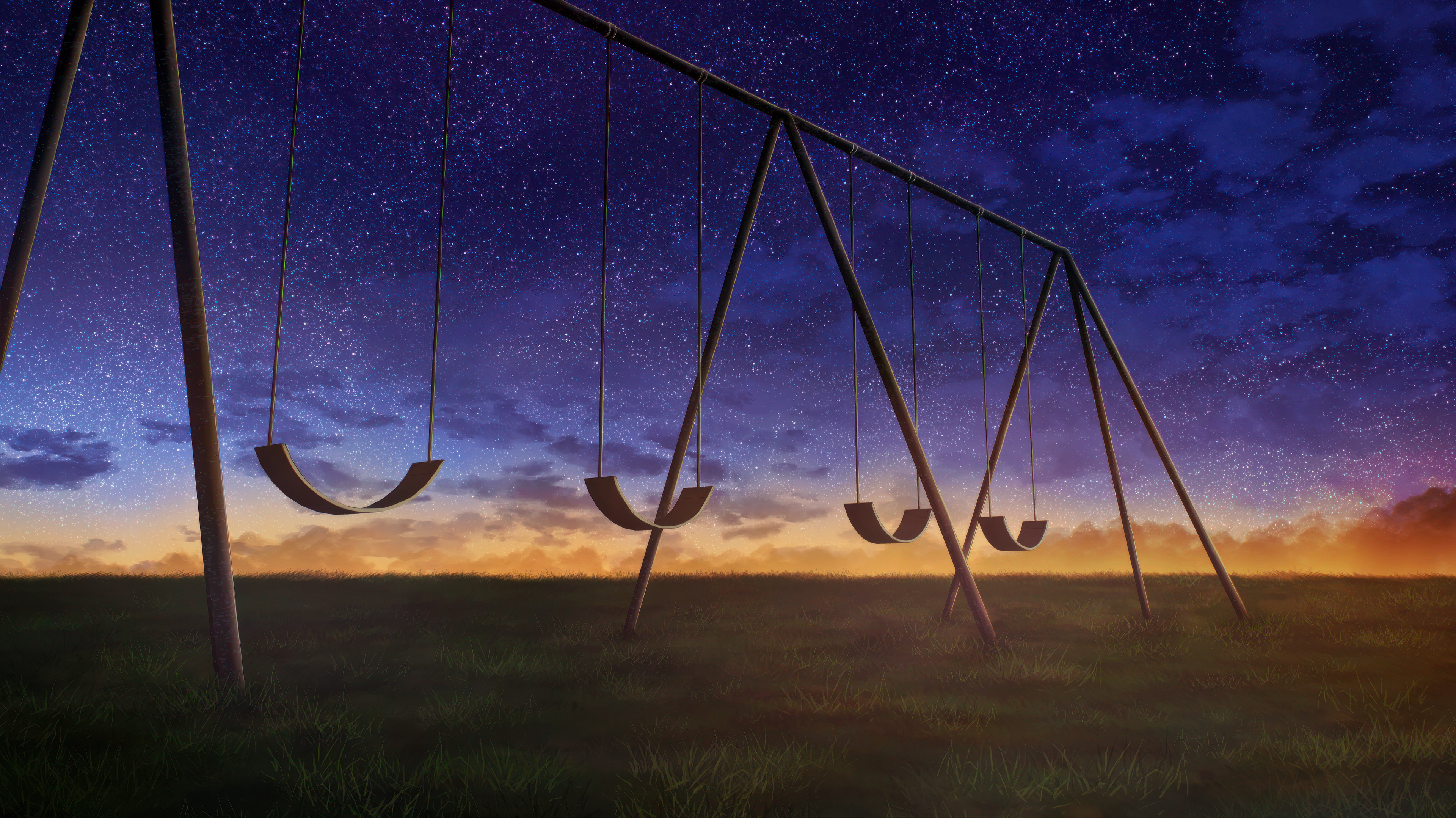 Starry Night Swings Childhood Under Stars Wallpaper,HD Artist ...