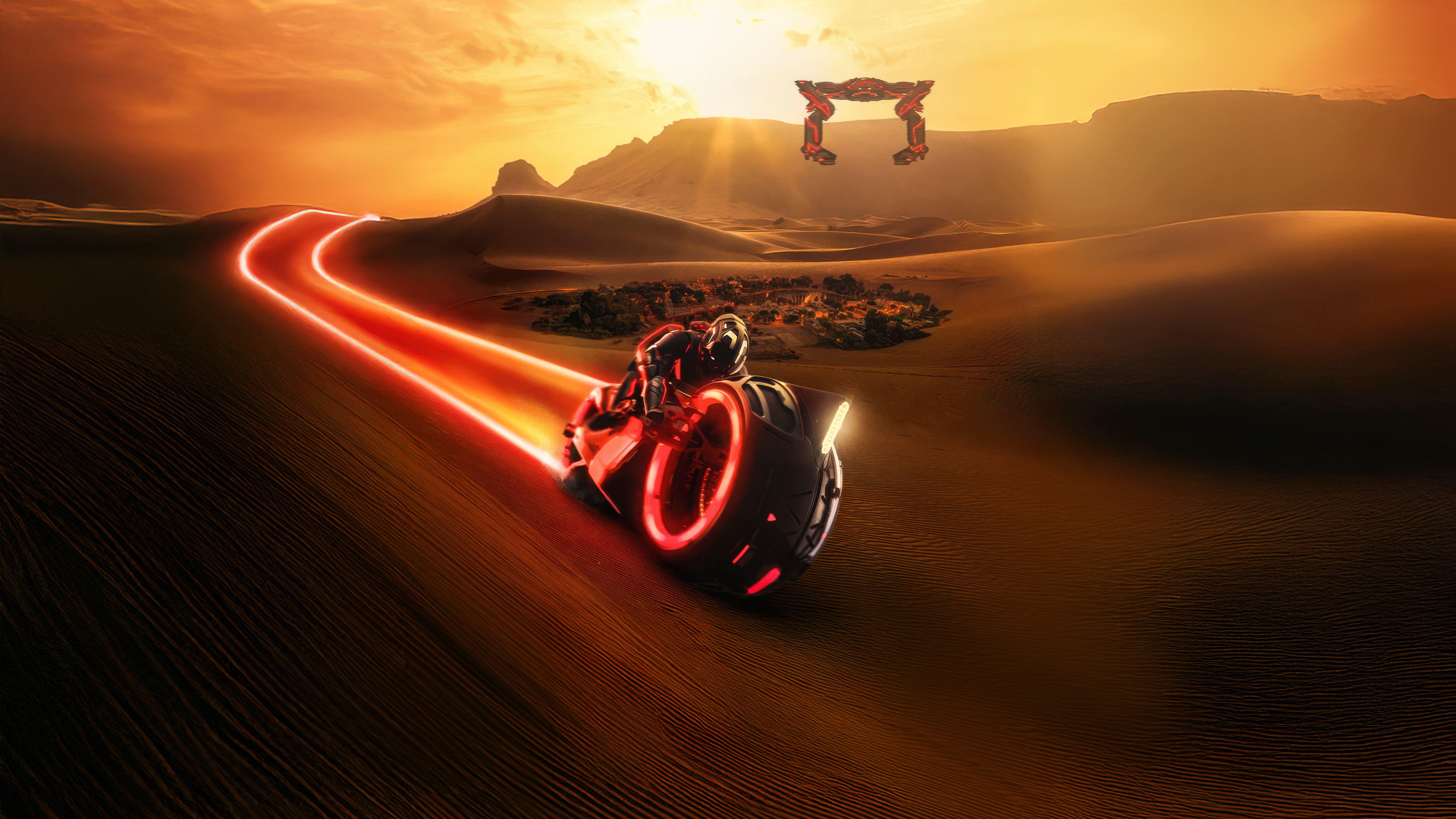 Tron Ares Lightcycle Blazing Across Sand Wallpaper,HD Movies Wallpapers ...